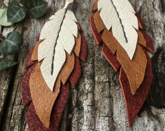 Items similar to Layered Leather Feather Necklace Bronze shimmer. on Etsy