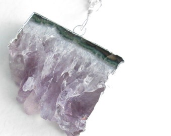 Large Pink Druzy Pendant Agate Geode Necklace Drusy Quartz