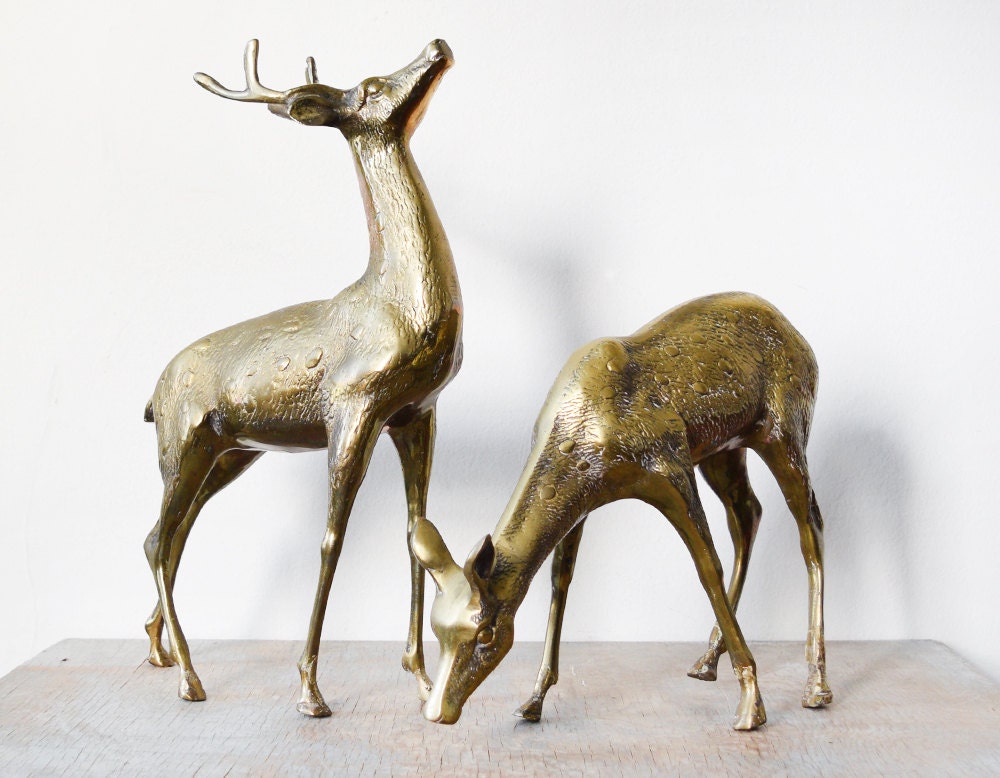 vintage brass deer figurines large brass deers