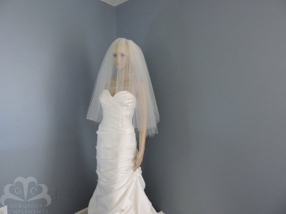 Double Tier Wedding Veil Extra Fullness Hip Length Bridal