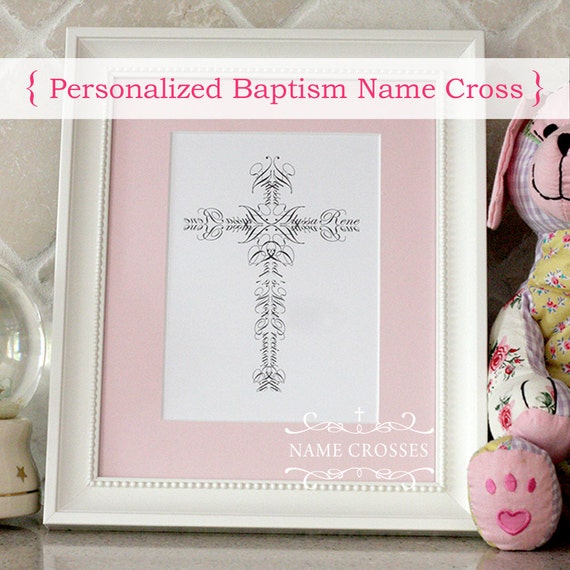 Personalized Baptism Name Cross print ORIGINAL 5x7 FREE