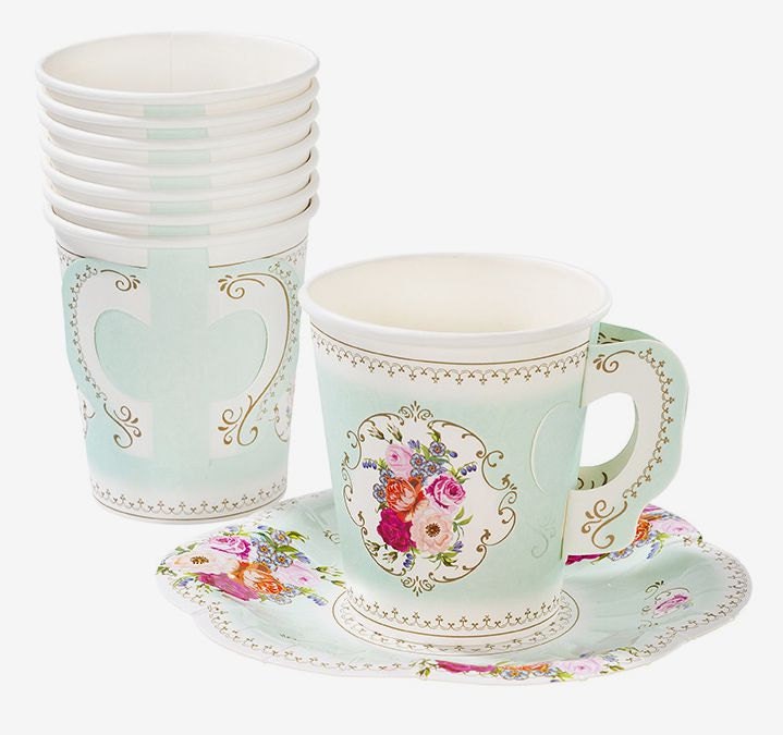 Shabby Chic paper Floral Tea Cups and Saucer set of 12