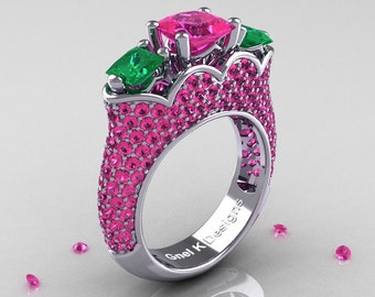 Pink emerald ring | Etsy