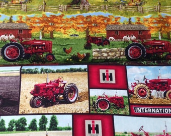 Red tractor fabric | Etsy
