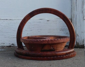 Vintage Carved Wood Bunny Bowl