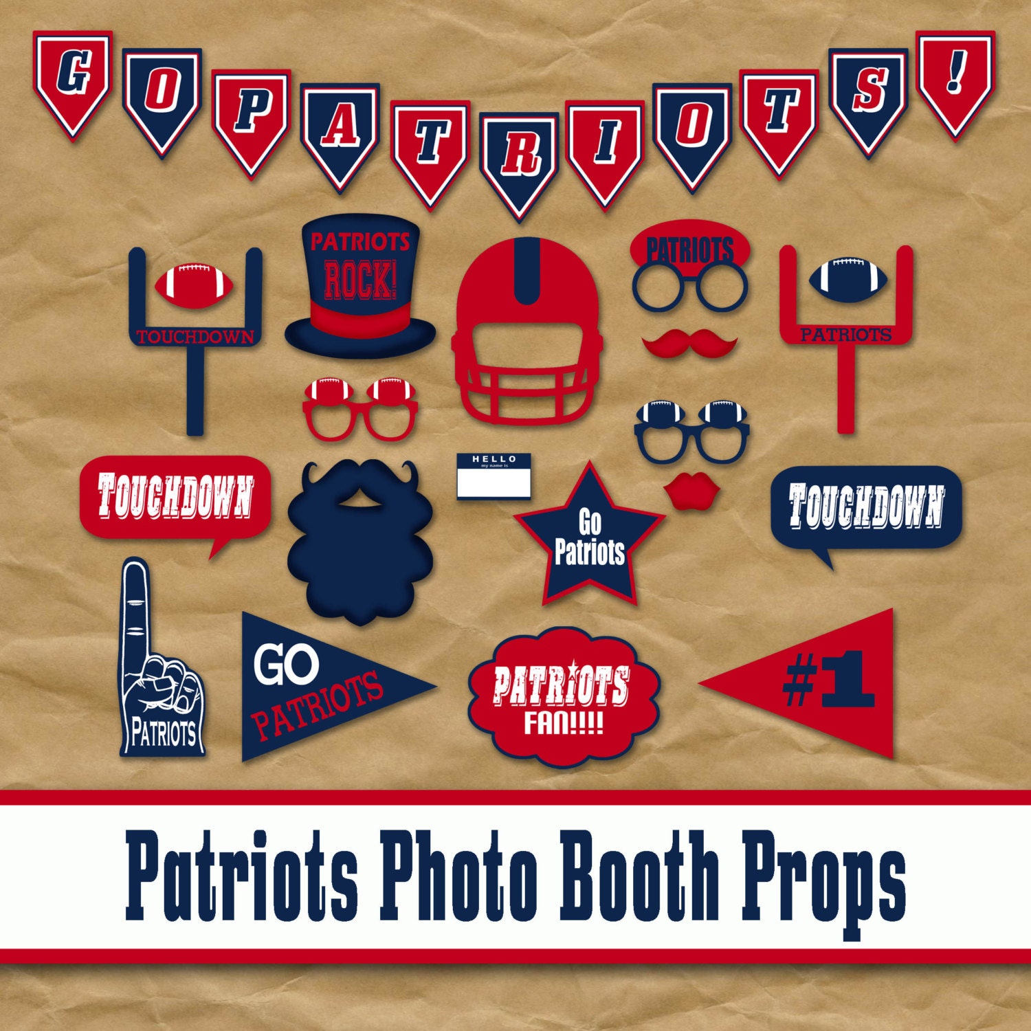 Patriots Football Photo Booth Props and Party Decorations