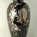 Czech Bohemian Art Deco Black Hyalite Glass Vase Painted Pure