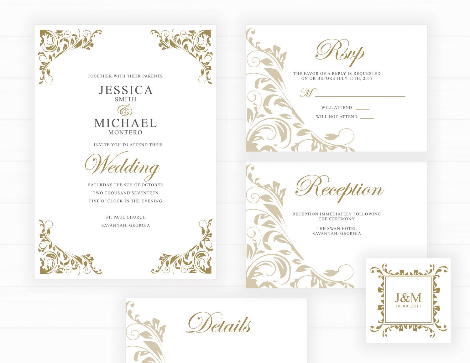 Printable Gold Wedding Invitation Set Printable Gold Wedding