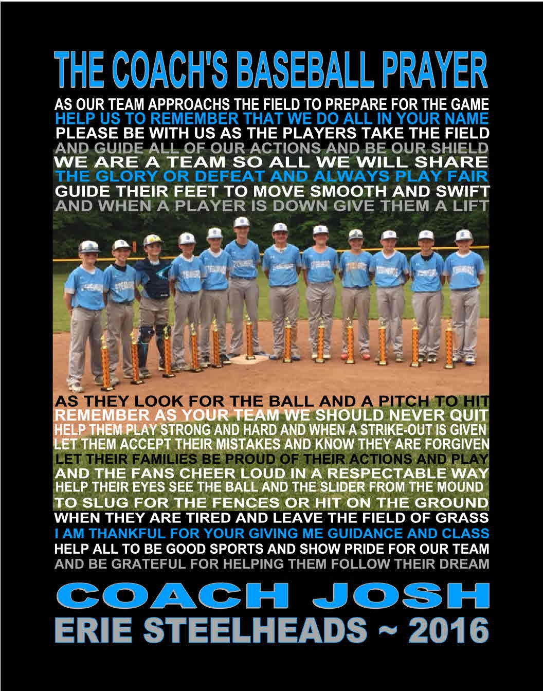 The Baseball Coach's Prayer personalized with photo