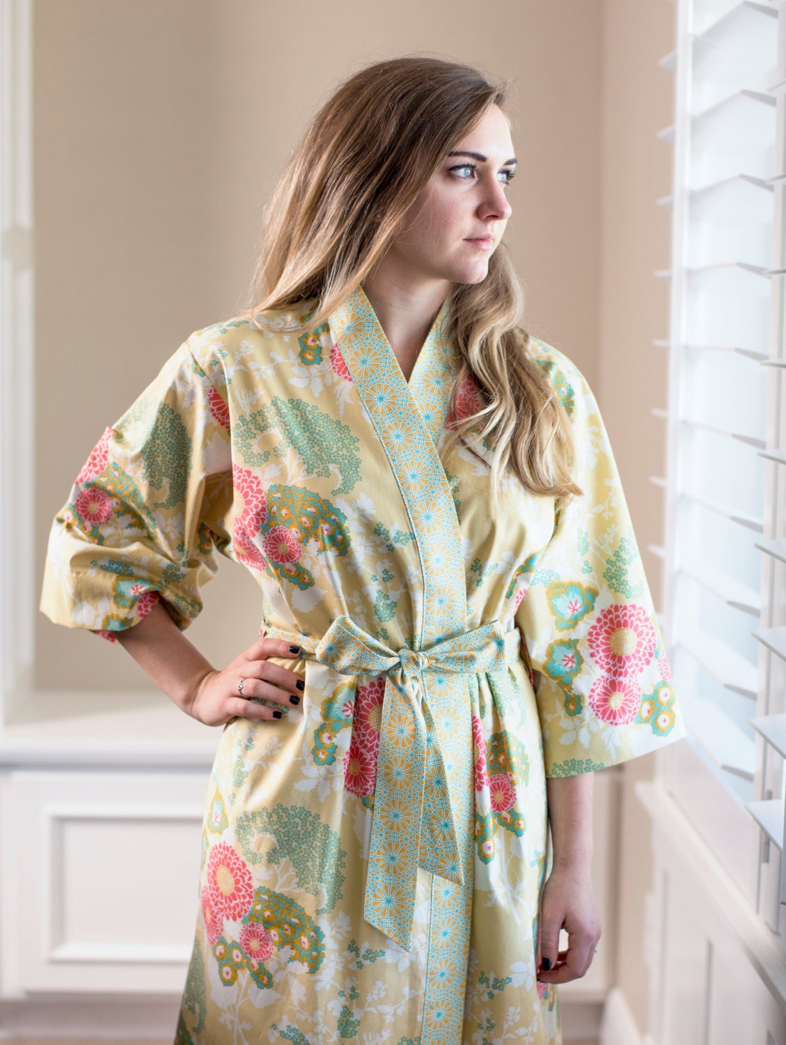 Womens Long Lined Robe Kimono Robe Plus size Bathrobe