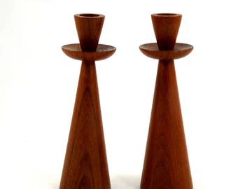 Teak candlesticks | Etsy