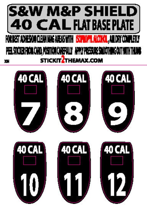 CALIBER and NUMBER base plate stickers