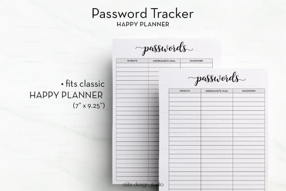 Password Tracker Happy Planner Password Printable Password