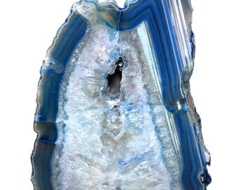 Large Blue Agate Slice Geode Polished Crystal Quartz with