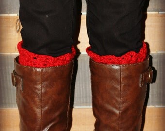 Knit Boot Cuffs Heart Legwarmers Red Boot Cuffs Heart Knit