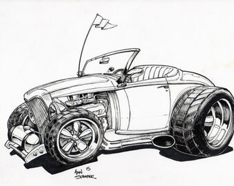 Hot rod drawing | Etsy