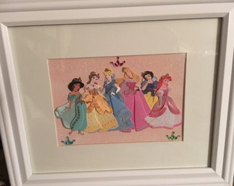 Items similar to Set of four Hand Cut Disney princess framed ...