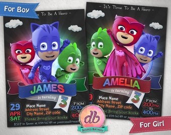 Pj masks invitation | Etsy
