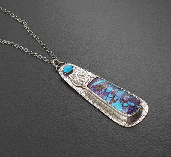 Turquoise Copper Matrix Necklace blue and purple sterling