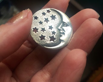 Silver moon brooch | Etsy
