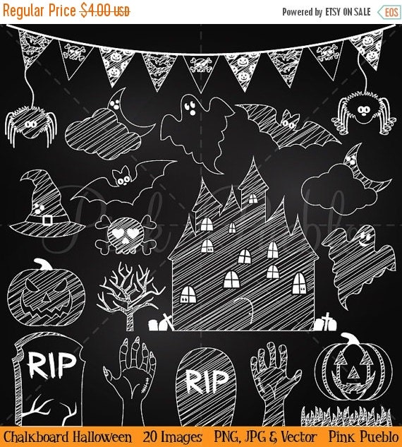 HALLOWEEN SALE Chalkboard Halloween Clipart Clip Art by PinkPueblo