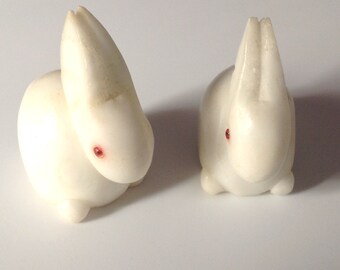 Vintage Carved Wood Bunny Bowl