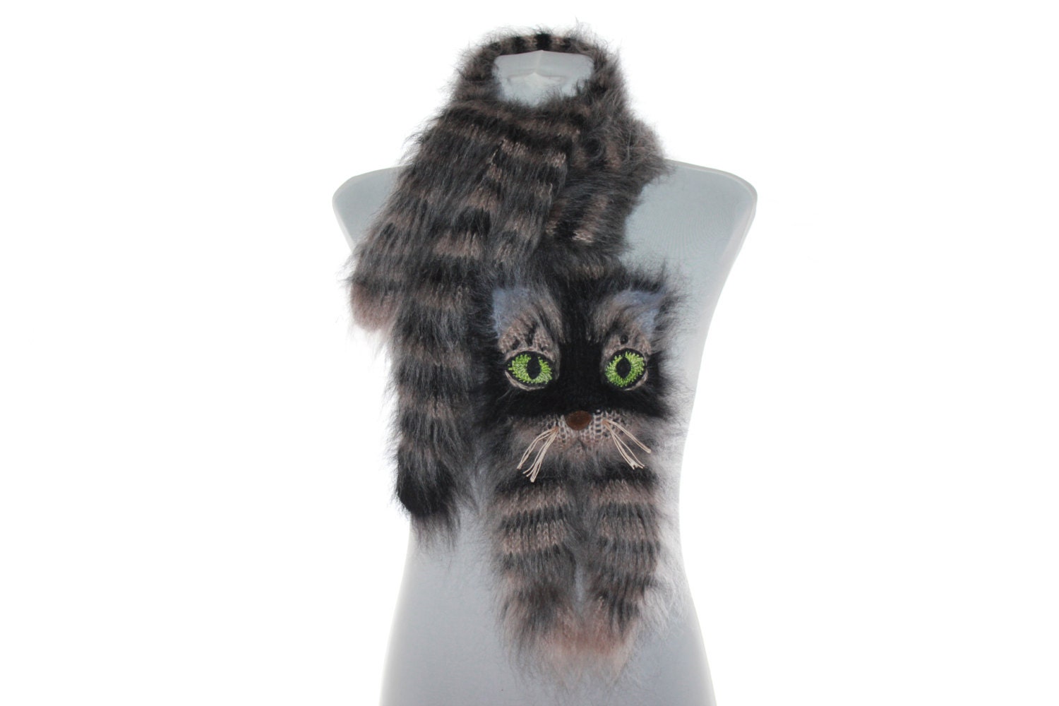 Knitted Scarf / animal scarf / tabby cat / Fuzzy by TaniaSh