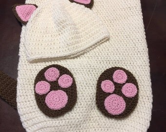 Baby Cat Cocoon Hat & Booties Crochet Pattern