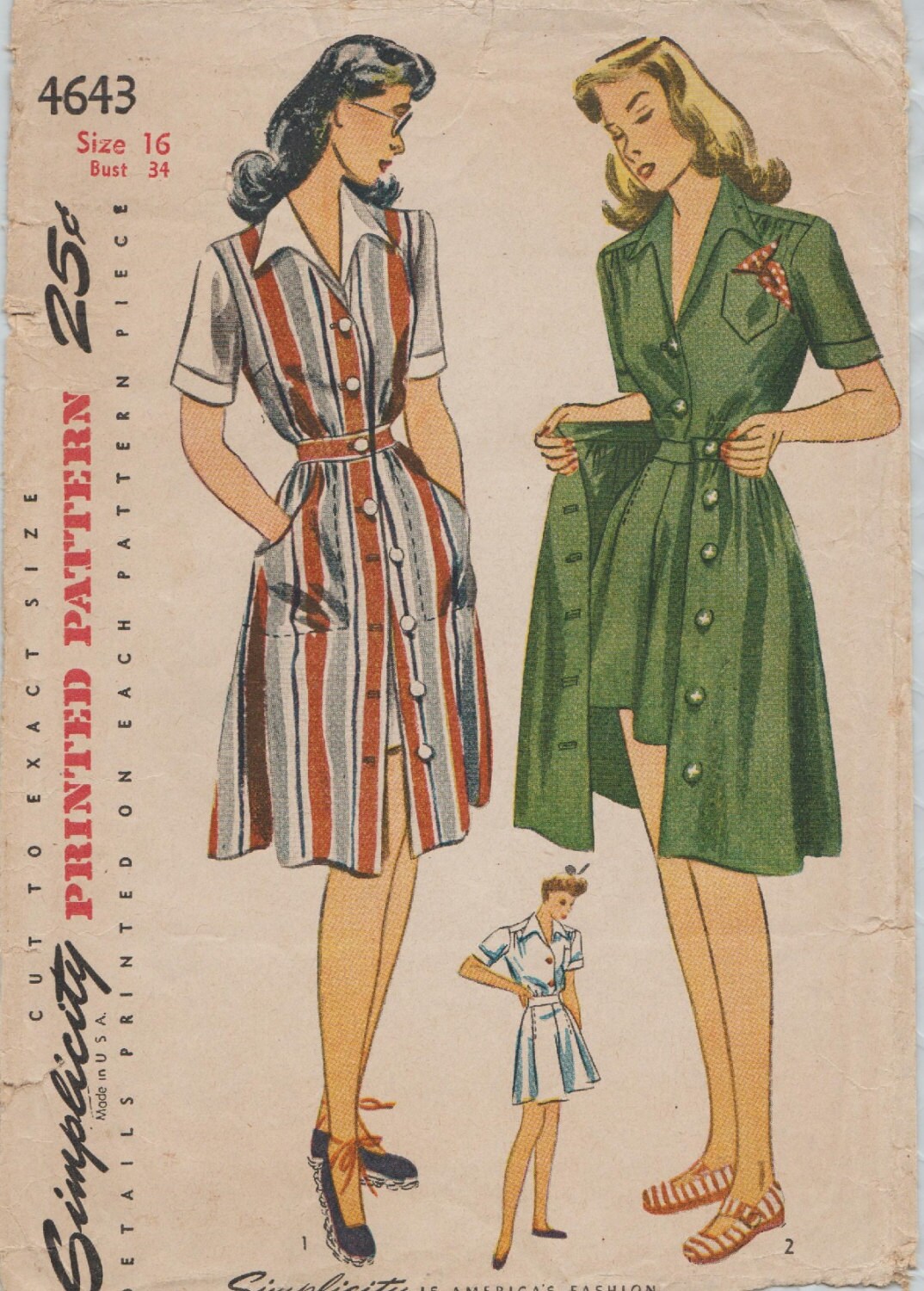 Simplicity 4643 / Vintage 40s Sewing Pattern / Skirt Shirt