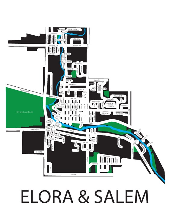 Typographic Map of Elora and Salem Ontario