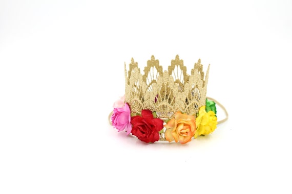 Rainbow flower lace crown Siennamini gold lace crown