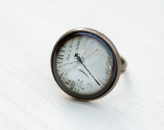 Old Clock Ring Antique Clock Adjustable Ring Glass Ring
