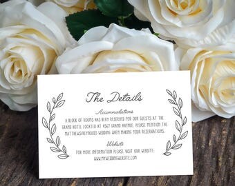 Printable Info Card Info Card Template DIY Wedding