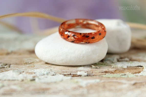 Orange tiger lily ring Eco resin ring Delicate ring Nature