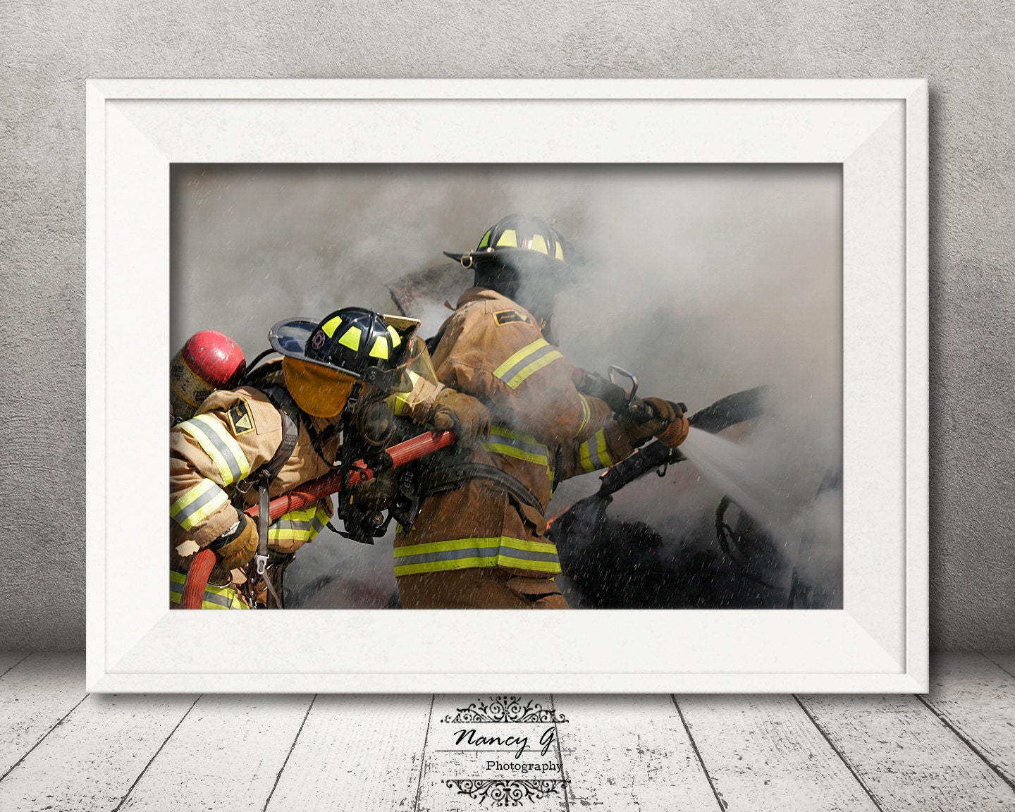 Firefighters Print Car Fire Print Firefighter Gift Fine Art