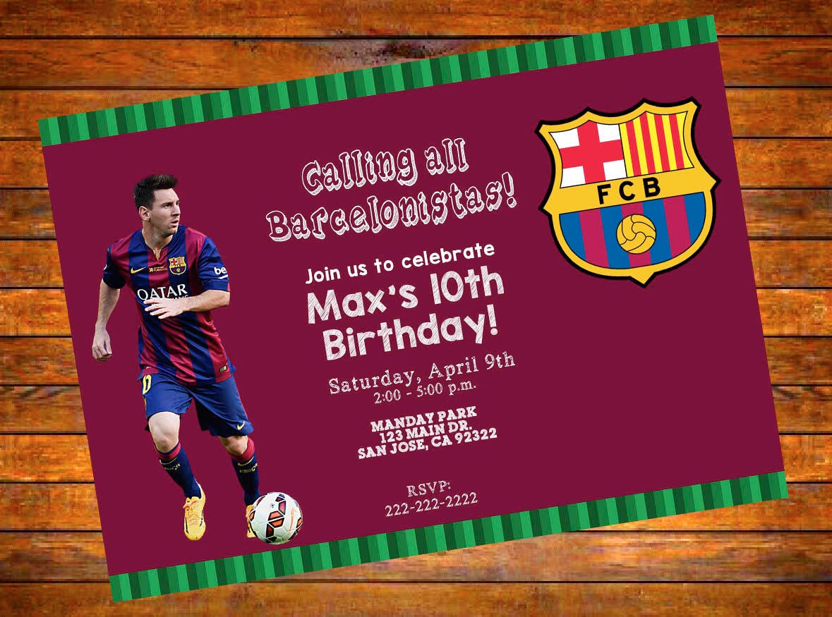 Barcelona FCB Futbol Soccer Personalized Invitation Digital