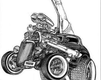 Hot rod drawing | Etsy
