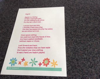 Personalized Custom Poem Printed on choice Background