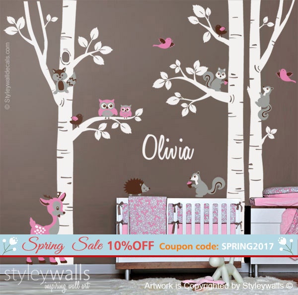 Birch Trees Sticker Birch Trees Wall Decal Forest Animals