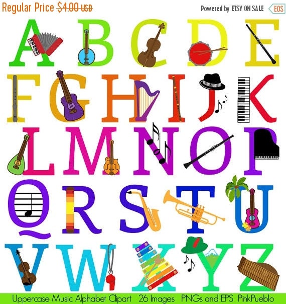 TEACHER SALE Music Alphabet Font with Instruments Letters