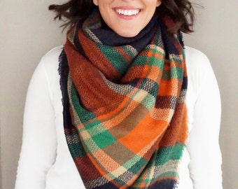 Orange plaid scarf | Etsy