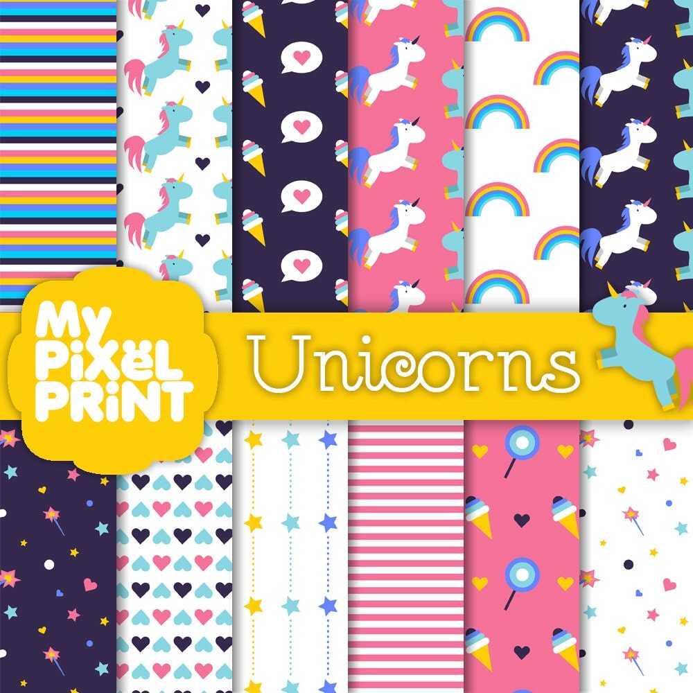Unicorns Unicorn patterns rainbow unicorn digital paper
