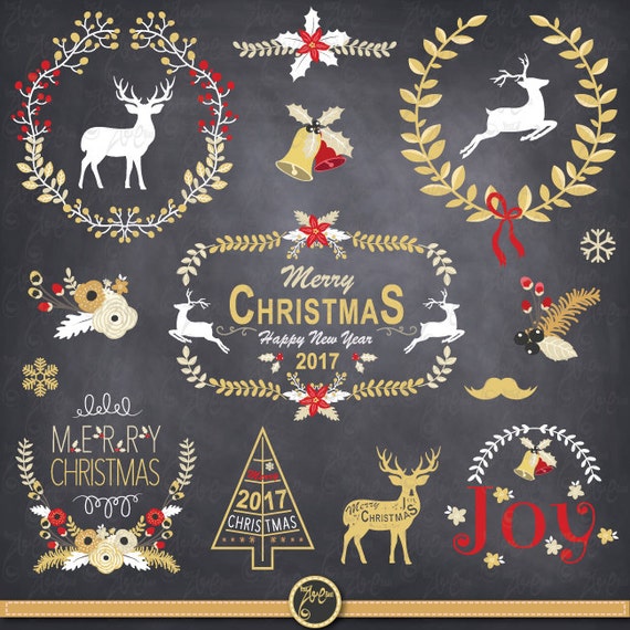 Items similar to Chalkboard Christmas Clipart "GOLD CHRISTMAS" pack ...