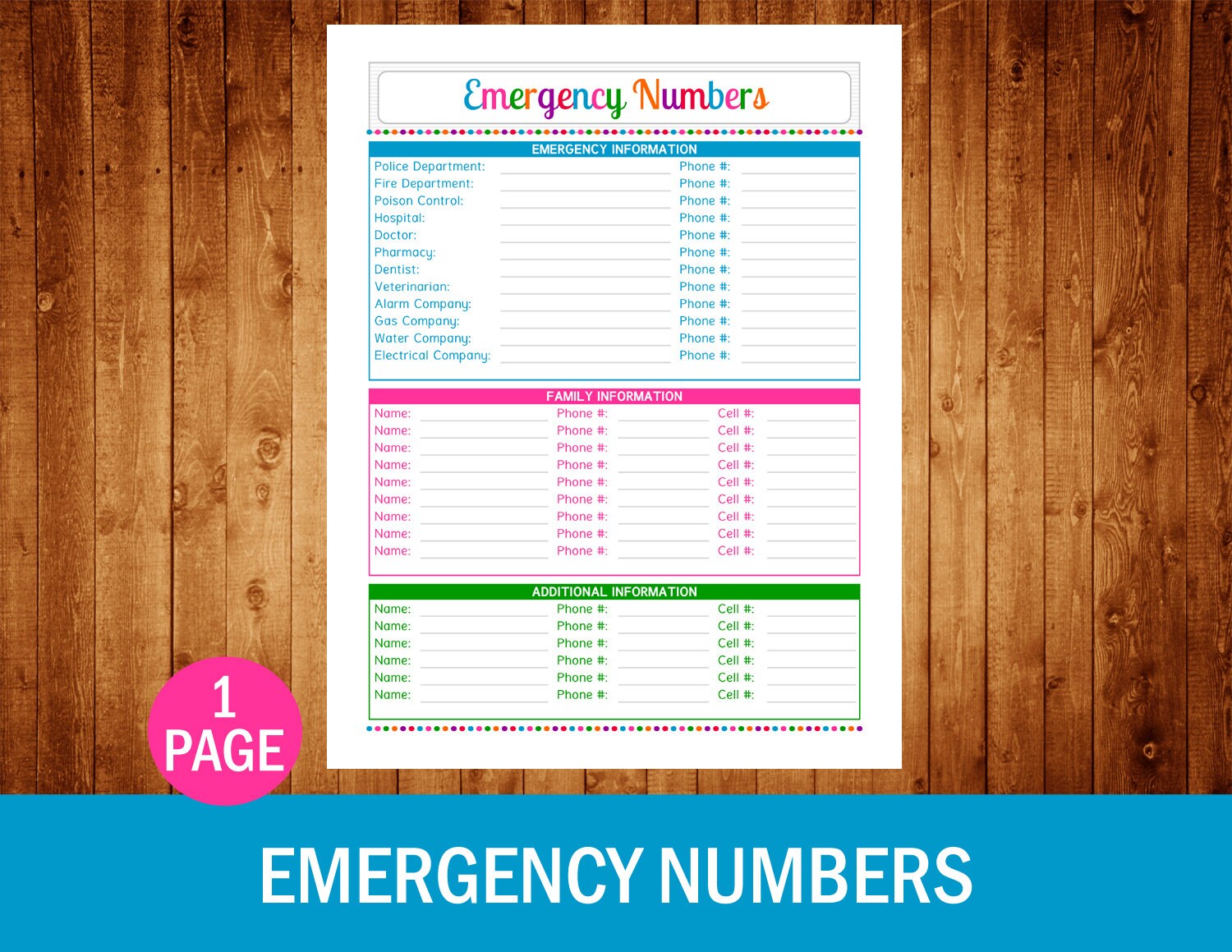 Emergency Numbers Instant Download PDF Printable