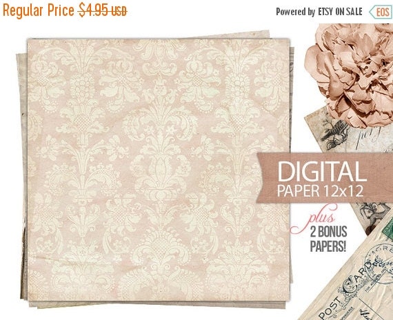 40% OFF SALE Digital Paper 12x12 Scrapbook by DIYVintageArt