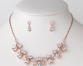 Rose gold necklace set Bridal jewelry set Bridesmaid