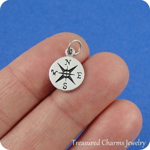 Tiny Compass Charm Sterling Silver Compass Charm for