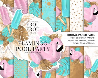 Pink and Gold Foil Birds Digital Printable Paper Spring