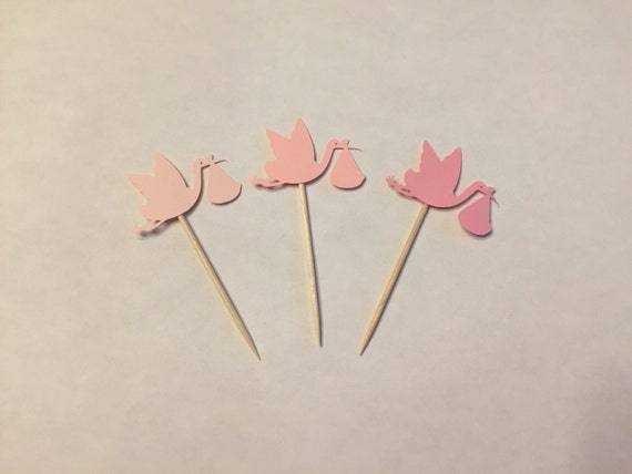 24 assorted pink baby stork toothpicks baby shower baby girl
