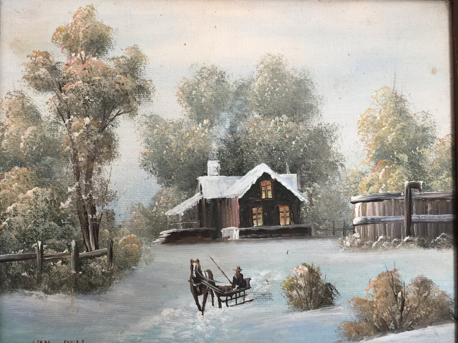Original Oil Painting on Board by Van Bell Winter Scene